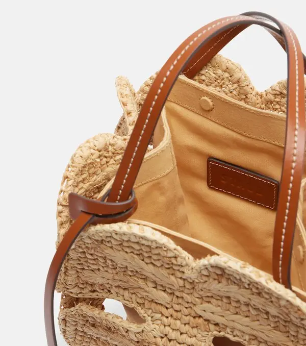 Staud Palm Leather-trimmed Raffia Top-handle Bag - Beige