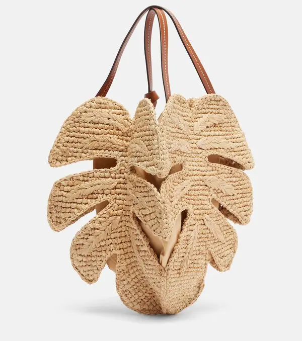 Staud Palm Leather-trimmed Raffia Top-handle Bag - Beige