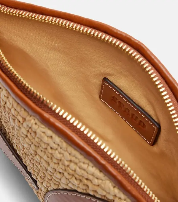 Staud Pesce Leather-trimmed Raffia Clutch - Beige