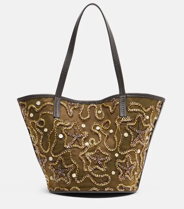 Staud Caro Embellished Canvas Tote Bag - Green