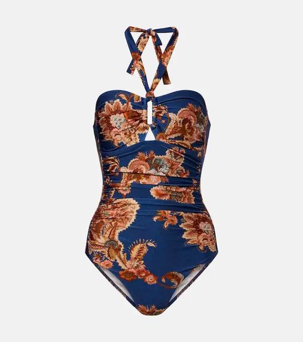 Zimmermann Aster Printed Halterneck Swimsuit - Blue