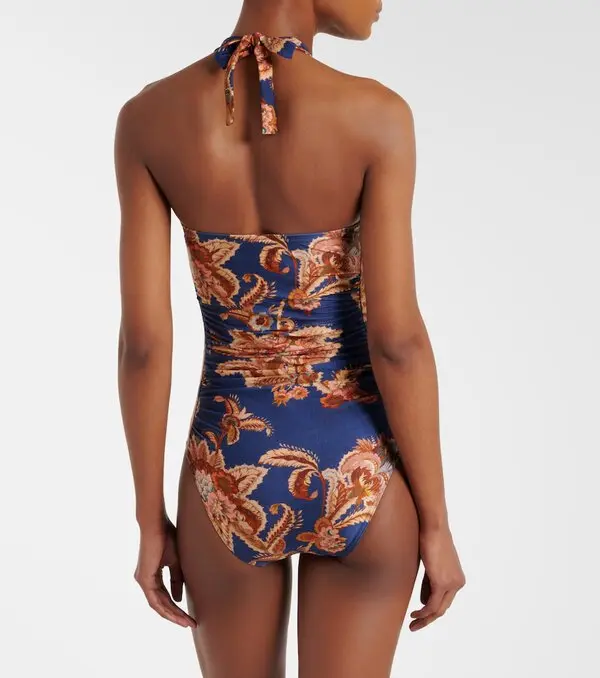 Zimmermann Aster Printed Halterneck Swimsuit - Blue