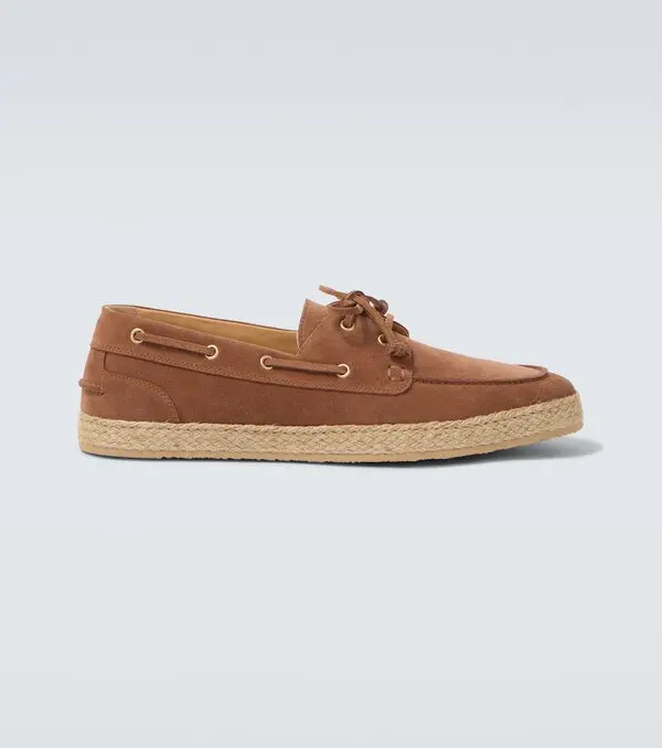 Brunello Cucinelli Jute-trimmed Suede Boat Shoes - Brown