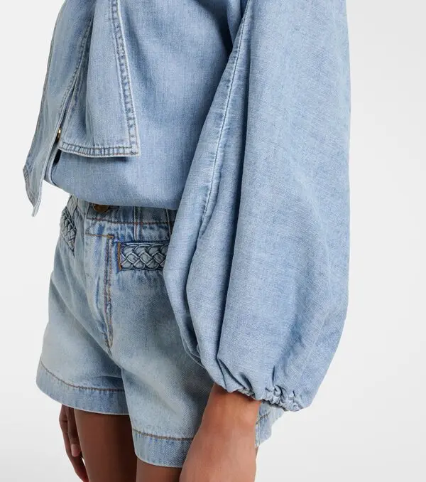 Zimmermann Indra Tie-neck Denim Blouse - Blue