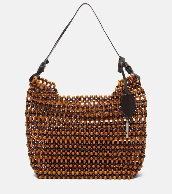 Staud Drift Beaded Leather-trimmed Tote Bag - Brown