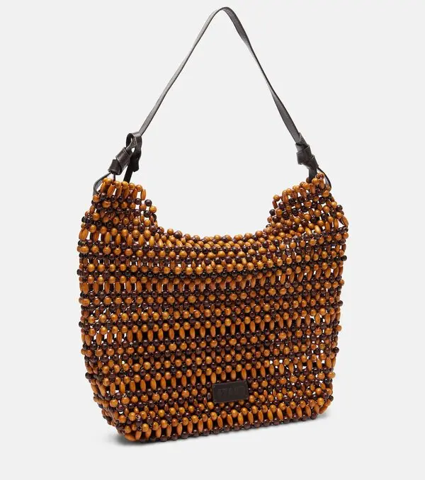 Staud Drift Beaded Leather-trimmed Tote Bag