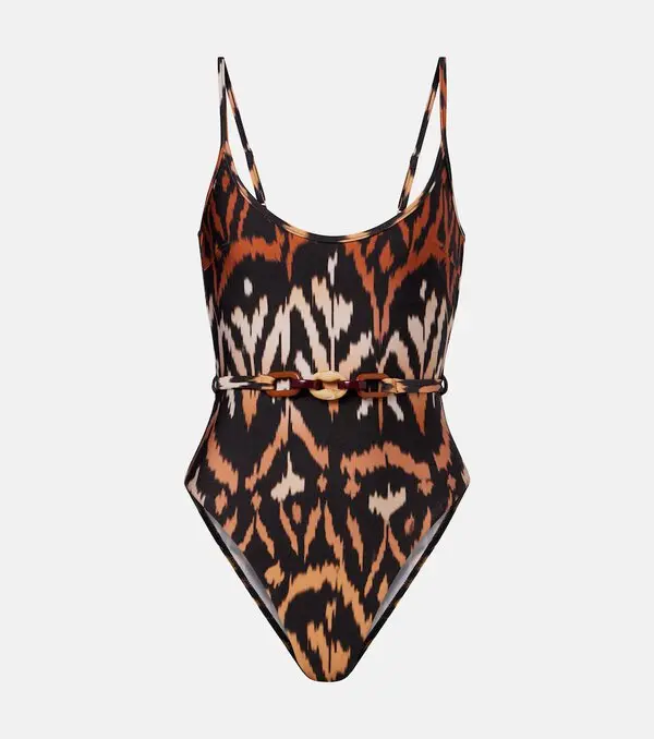 Zimmermann Aster Scoop Printed Swimsuit - Brown