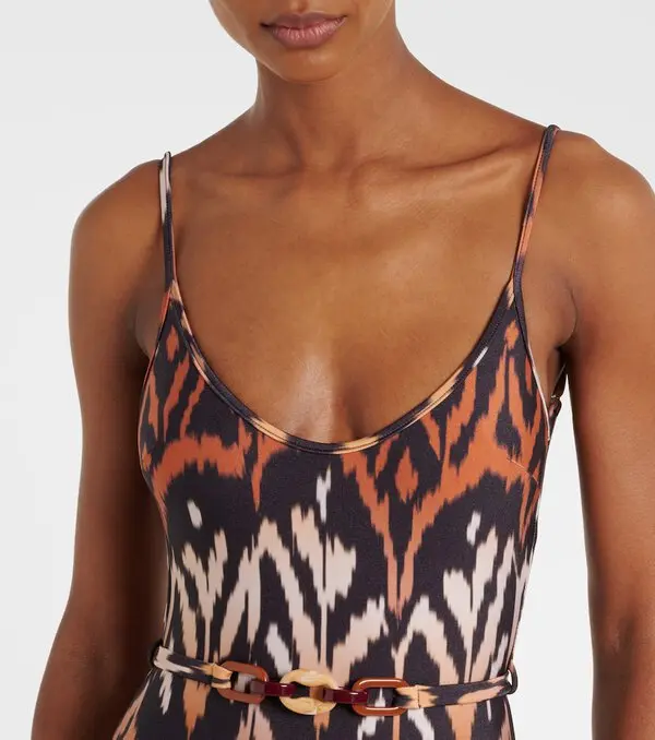 Zimmermann Aster Scoop Printed Swimsuit - Brown