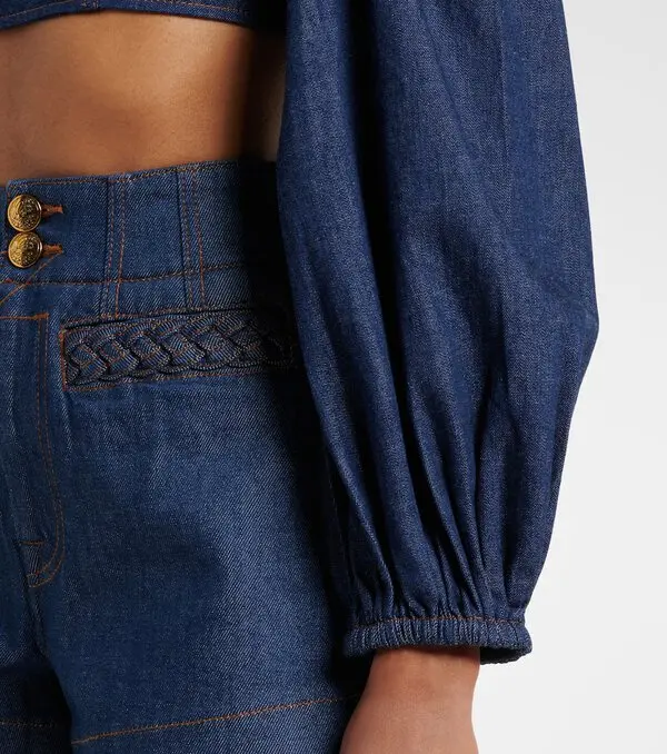 Zimmermann Aster Ruffled Denim Crop Top