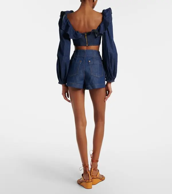 Zimmermann Aster High-rise Denim Shorts - Blue