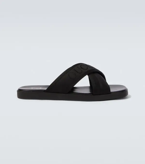 Gucci Logo Jacquard Sandals - Black