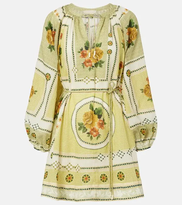 ALEMAIS Dixie Belted Printed Ramie Minidress - Yellow