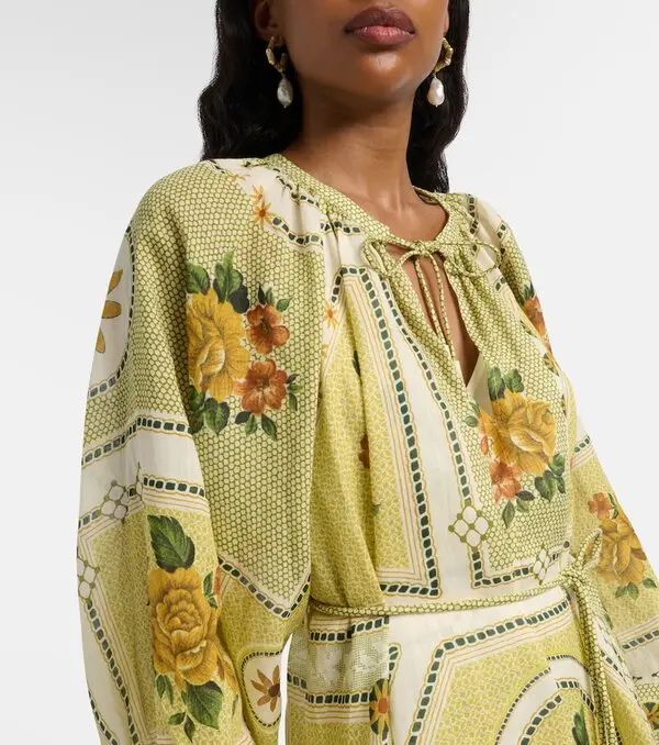 ALEMAIS Dixie Belted Printed Ramie Minidress - Yellow