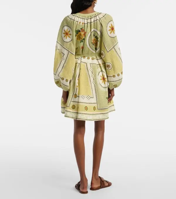 ALEMAIS Dixie Belted Printed Ramie Minidress - Yellow