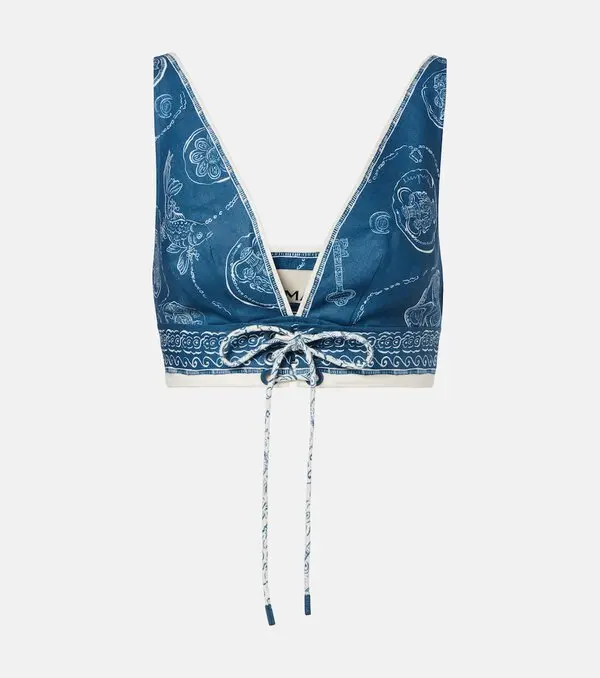 ALEMAIS Alémais Lucky Printed Linen Crop Top - Blue