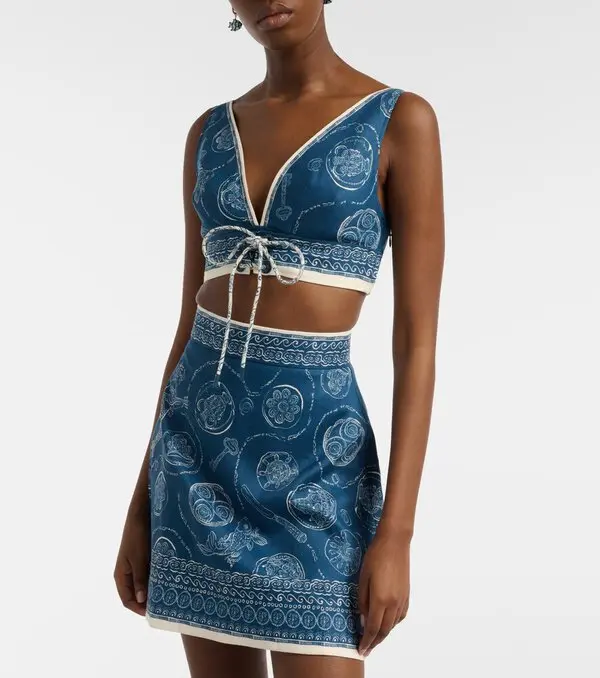 ALEMAIS Alémais Lucky Printed Linen Crop Top