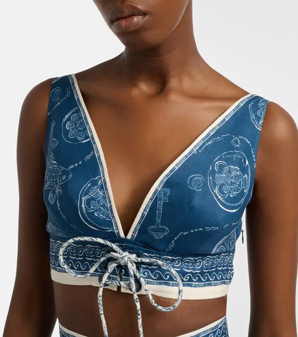 ALEMAIS Alémais Lucky Printed Linen Crop Top