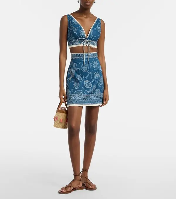 ALEMAIS Alémais Lucky Printed Linen Crop Top
