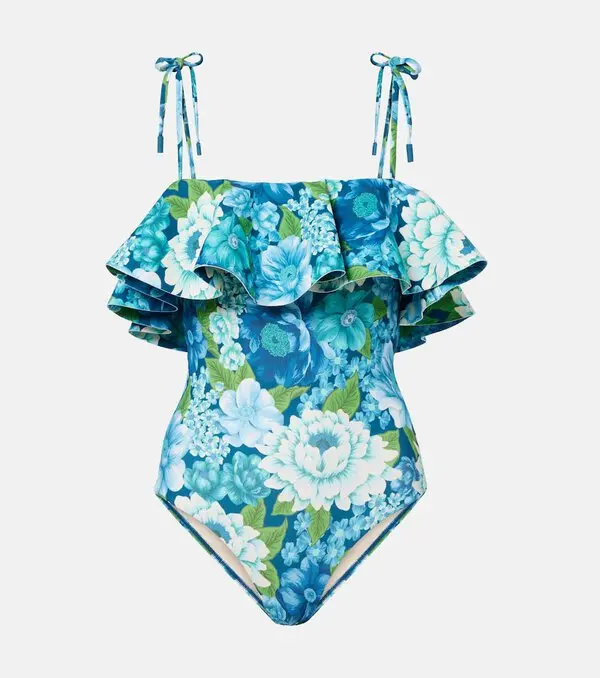 ALEMAIS Alémais Margo Floral Ruffled Swimsuit - Blue