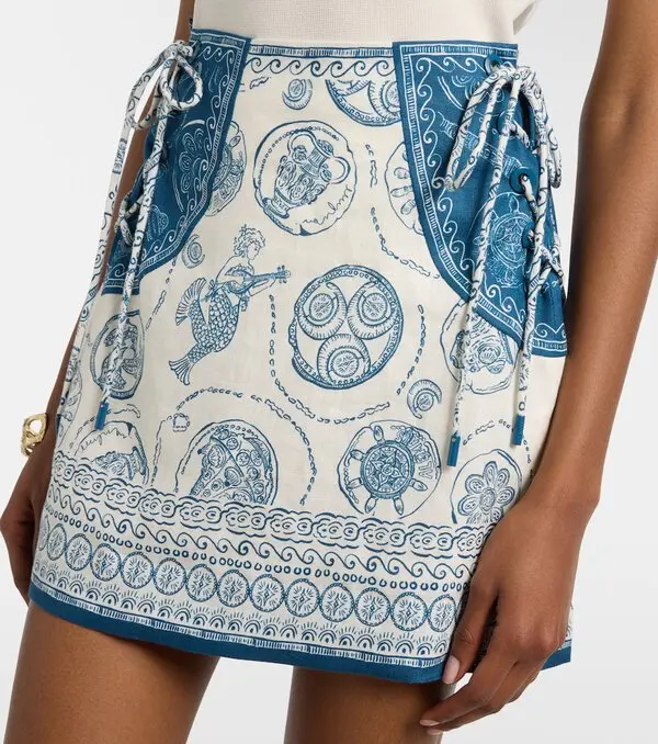 ALEMAIS Printed Linen Miniskirt - Blue