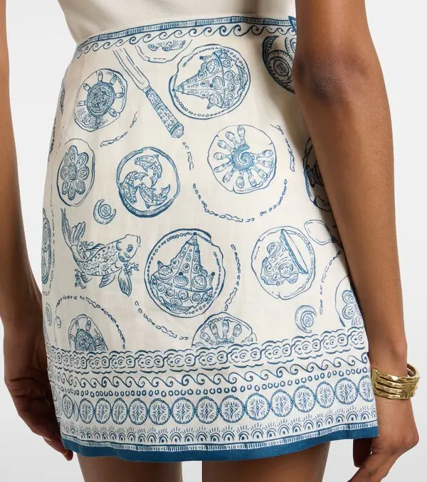 ALEMAIS Printed Linen Miniskirt - Blue