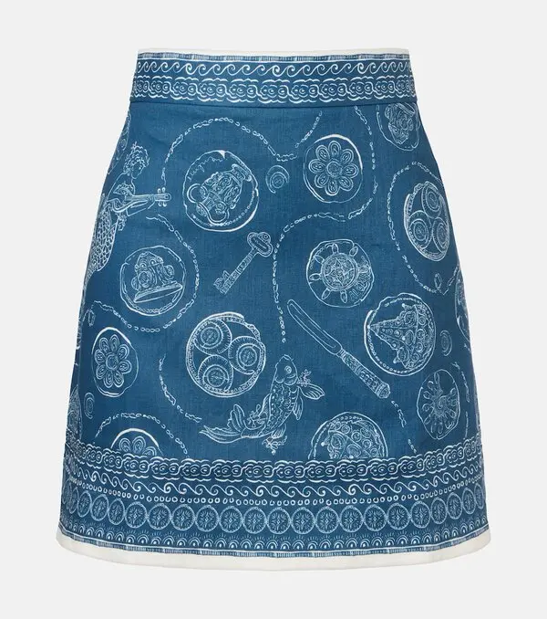 ALEMAIS Printed Linen Miniskirt - Blue