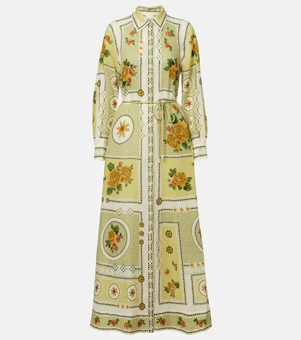 ALEMAIS Dixie Belted Printed Ramie Shirt Dress - Green
