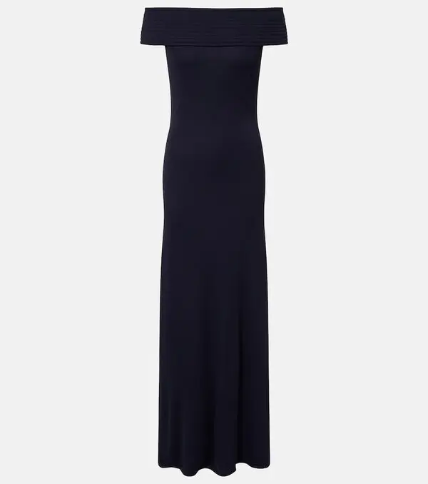 Alaïa Off-shoulder Jersey Maxi Dress - Blue