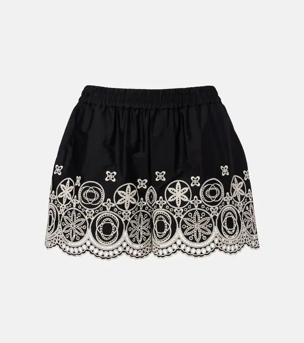 La DoubleJ Embroidered Cotton Pull-up Shorts - Black
