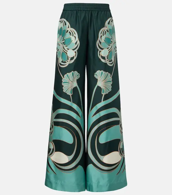 La DoubleJ Printed Silk Twill Palazzo Pants - Green
