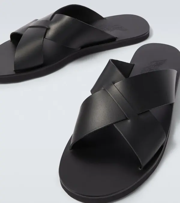 ANCIENT GREEK SANDALS Bios Leather Sandals With Gold Hardware - Black