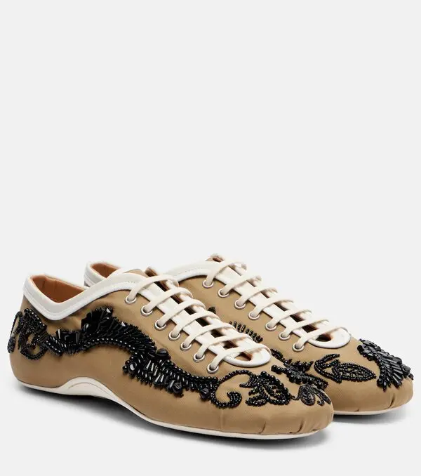 Dries Van Noten Embellished Canvas Sneakers - Beige