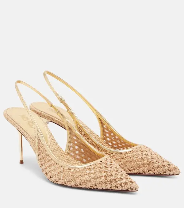 Paris Texas Lidia Leather-trimmed Slingback Pumps - Beige