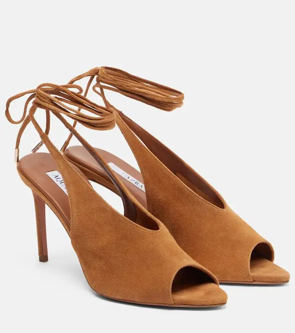 AQUAZZURA Lais Suede Peep-toe Slingback Pumps - Brown