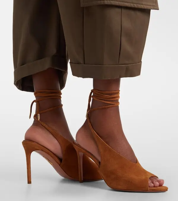 AQUAZZURA Suede Peep-toe Slingback Pumps