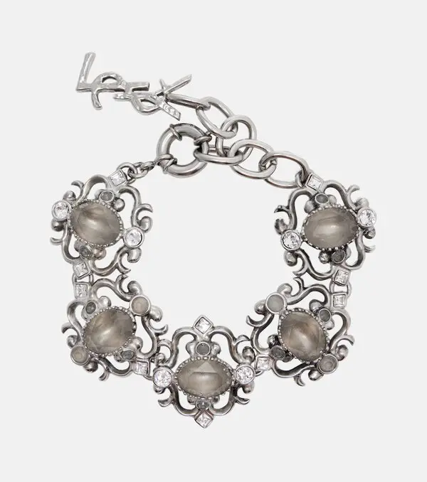 Saint Laurent Cassandre Embellished Bracelet - Silver