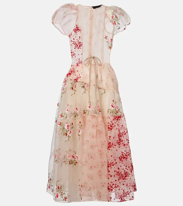 Simone Rocha Patchwork Sheer Organza Midi Dress - Pink