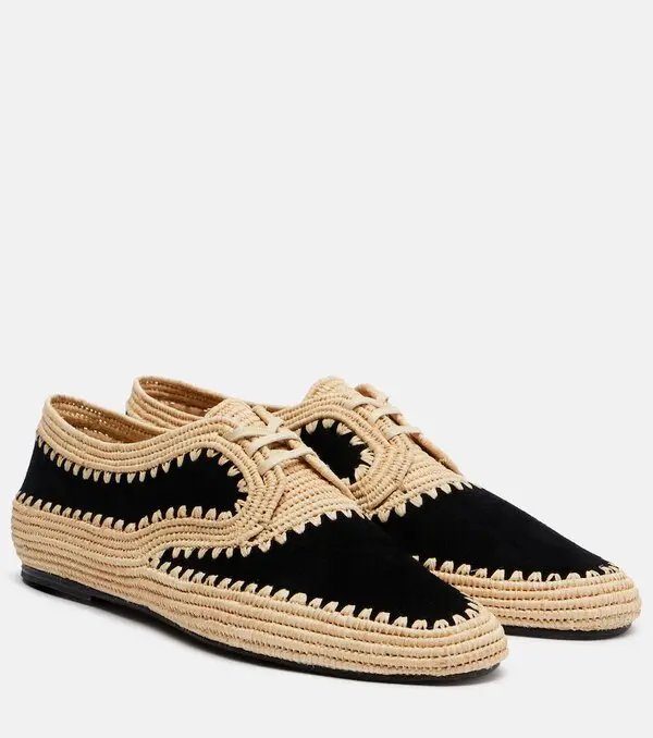 Gabriela Hearst Strength Raffia And Suede Derby Shoes - Black