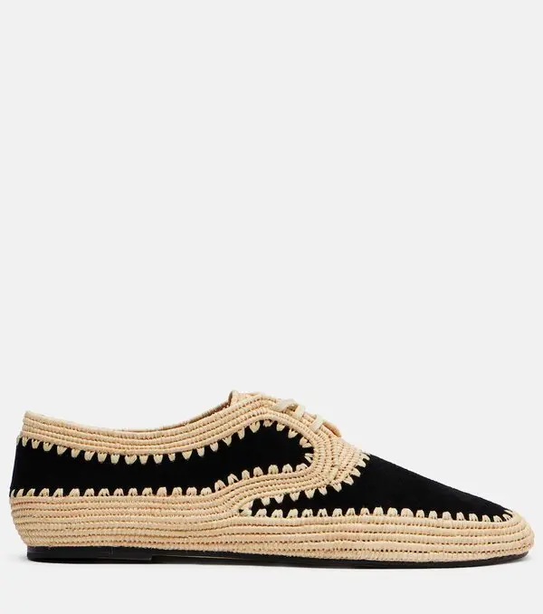 Gabriela Hearst Strength Raffia And Suede Derby Shoes - Black