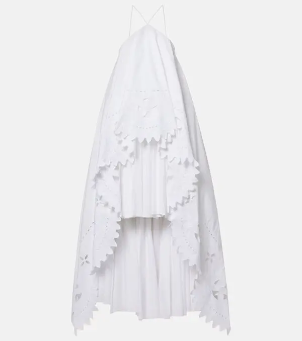 Jacquemus Provençale Tiered Cotton Poplin Gown - White