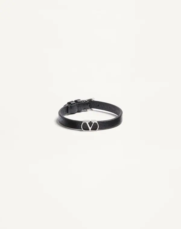 Valentino Garavani Vlogo Signature Grainy Calfskin Bracelet - Black