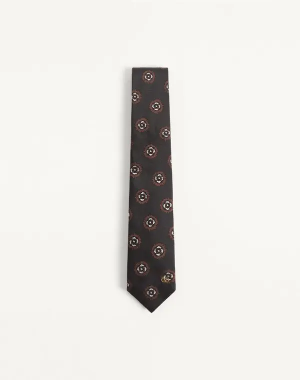 Valentino Garavani Valentie Jacquard Silk Tie With Geometric Pattern - Black/multicolour