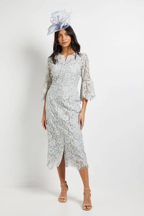 WALLIS Lace Button Midi Dress - Blush