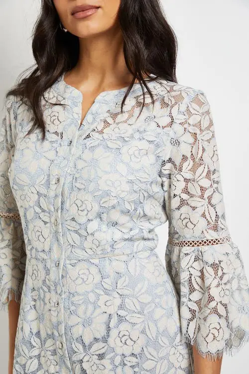 WALLIS Lace Button Midi Dress - Blush