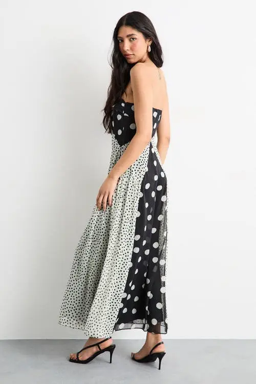 WAREHOUSE Printed Bandeau Seam Detail Midi Dress