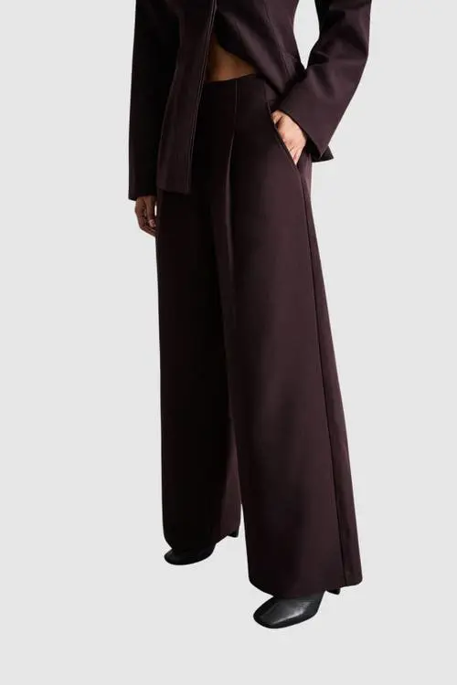 WAREHOUSE Premium Wide Leg Tailored Trousers - Berry