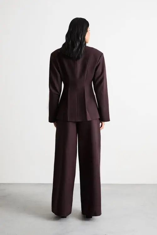 WAREHOUSE Premium Wide Leg Tailored Trousers - Berry