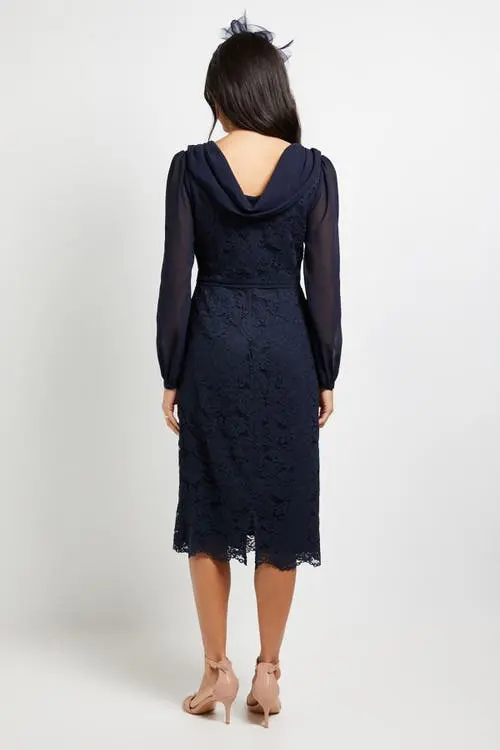 WALLIS Lace Chiffon Cowl Back Pencil Dress