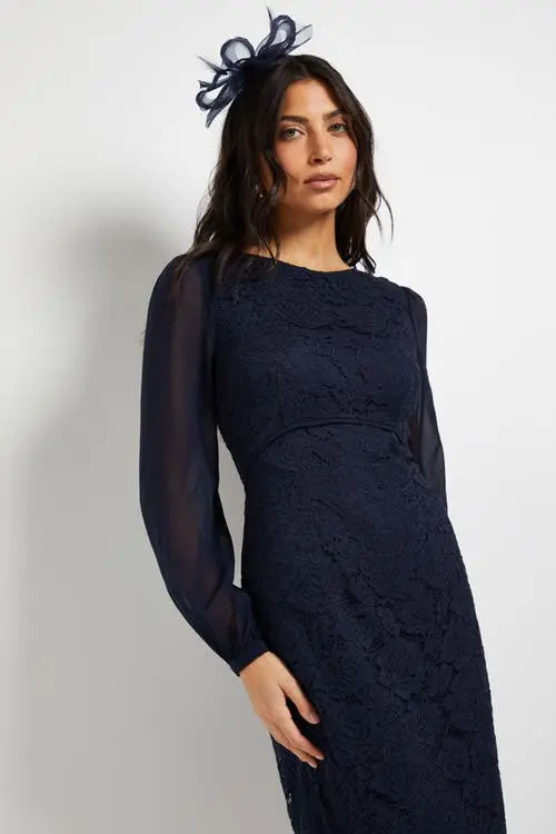 WALLIS Lace Chiffon Cowl Back Pencil Dress