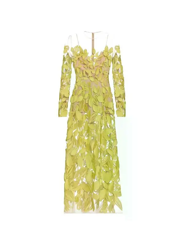 Elie Saab Floral-appliqué Sheer-panel Dress - Green